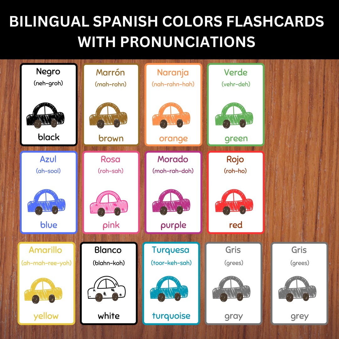 Bilingual Spanish Colors Flashcards With English Pronunciations Instant ...