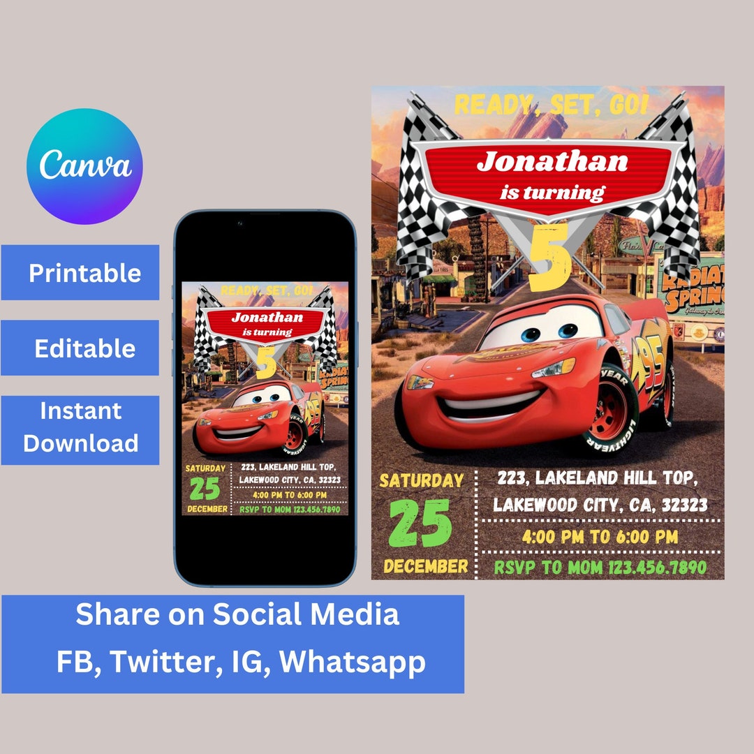 Invitación de cumpleaños de Cars / Invitación de cumpleaños - Etsy España