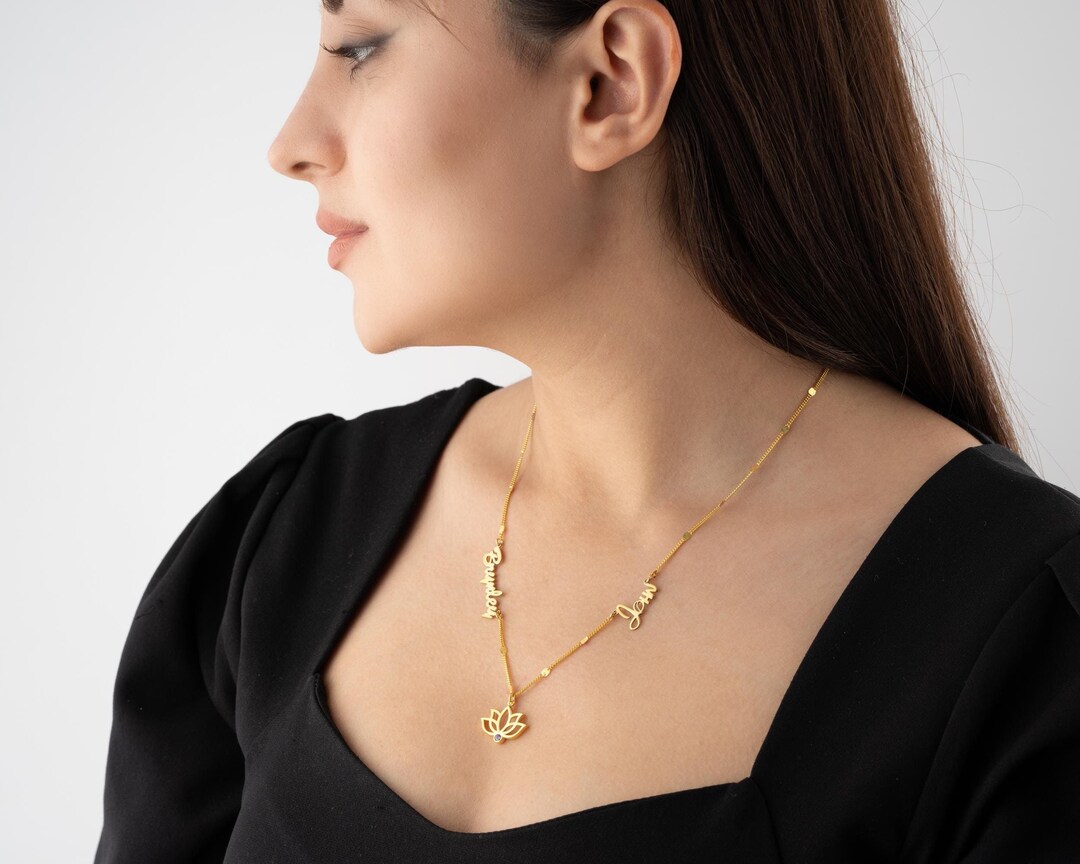 Lotus Flower Necklace With Name Custom Name Necklace for Women Gold ...