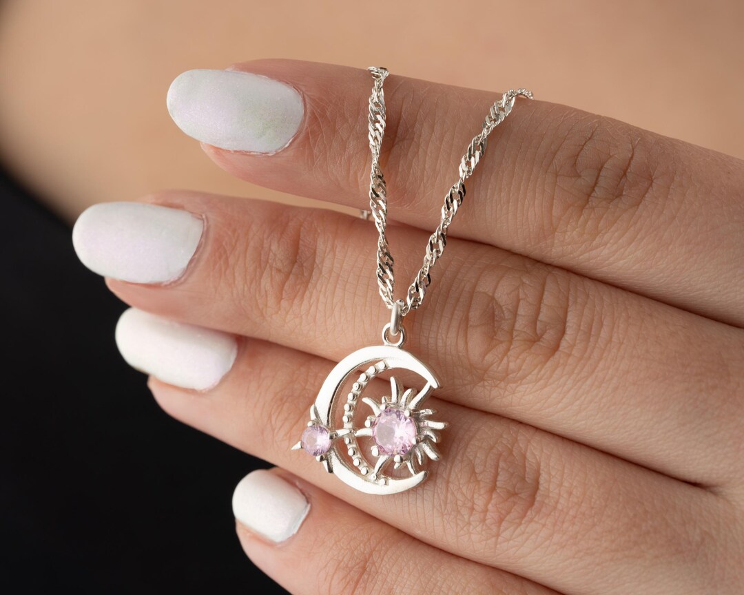 Sideways Name Necklace With Sun and Moon, Celestial Jewelry, Custom ...