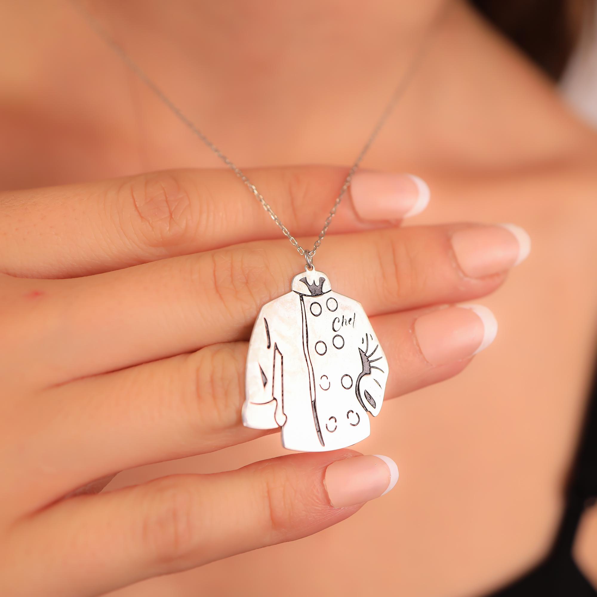 14K Chef Jacket Necklace for Women Stainless Steel Culinary Pendant ...