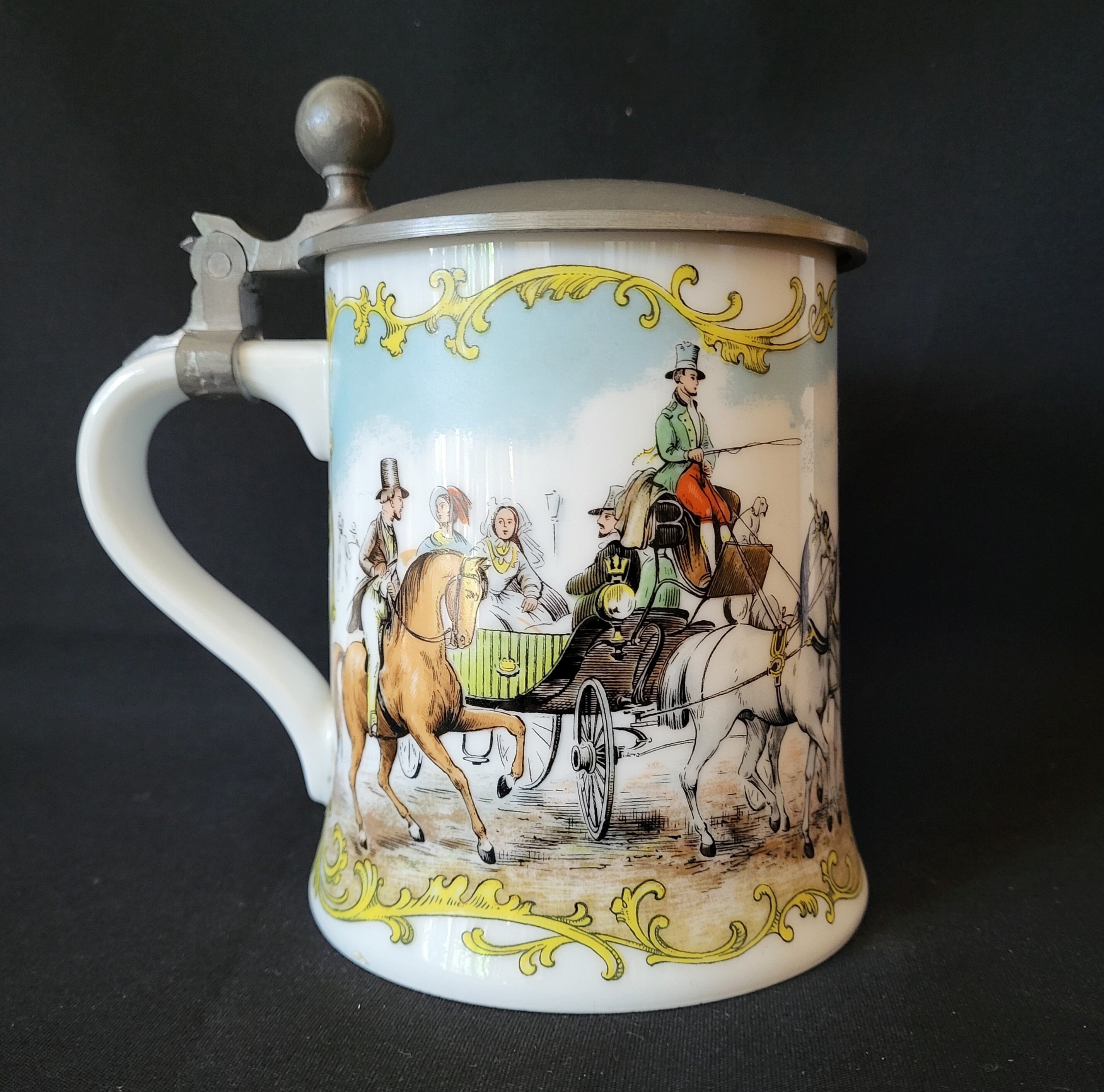 Vintage Alboth-kaiser German Fine Porcelain Lidded Beer Stein Horse and ...