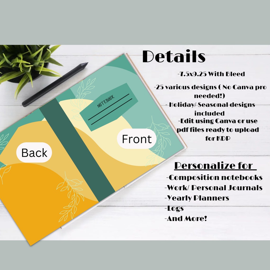 Editable Notebook KDP Covers Template Bundle | 25 Designs | 7.5x9.25 ...