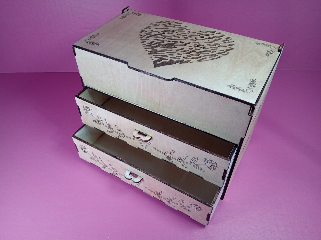 Laser Cut Jewelry Box With Drawers, Hinged Lid, and Removable Tray ...