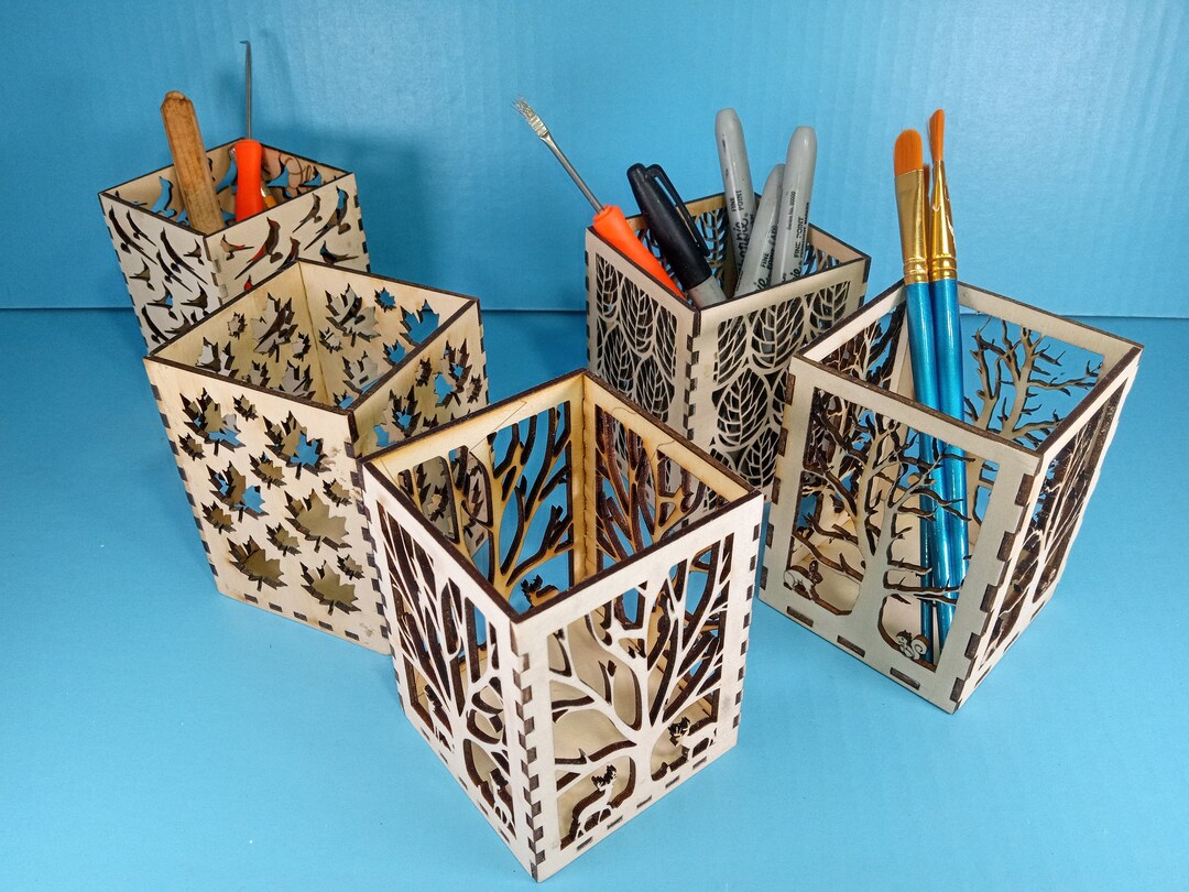 Laser Cut Pen Holder SVG: 5 Desk Organizer Designs (digital Download ...