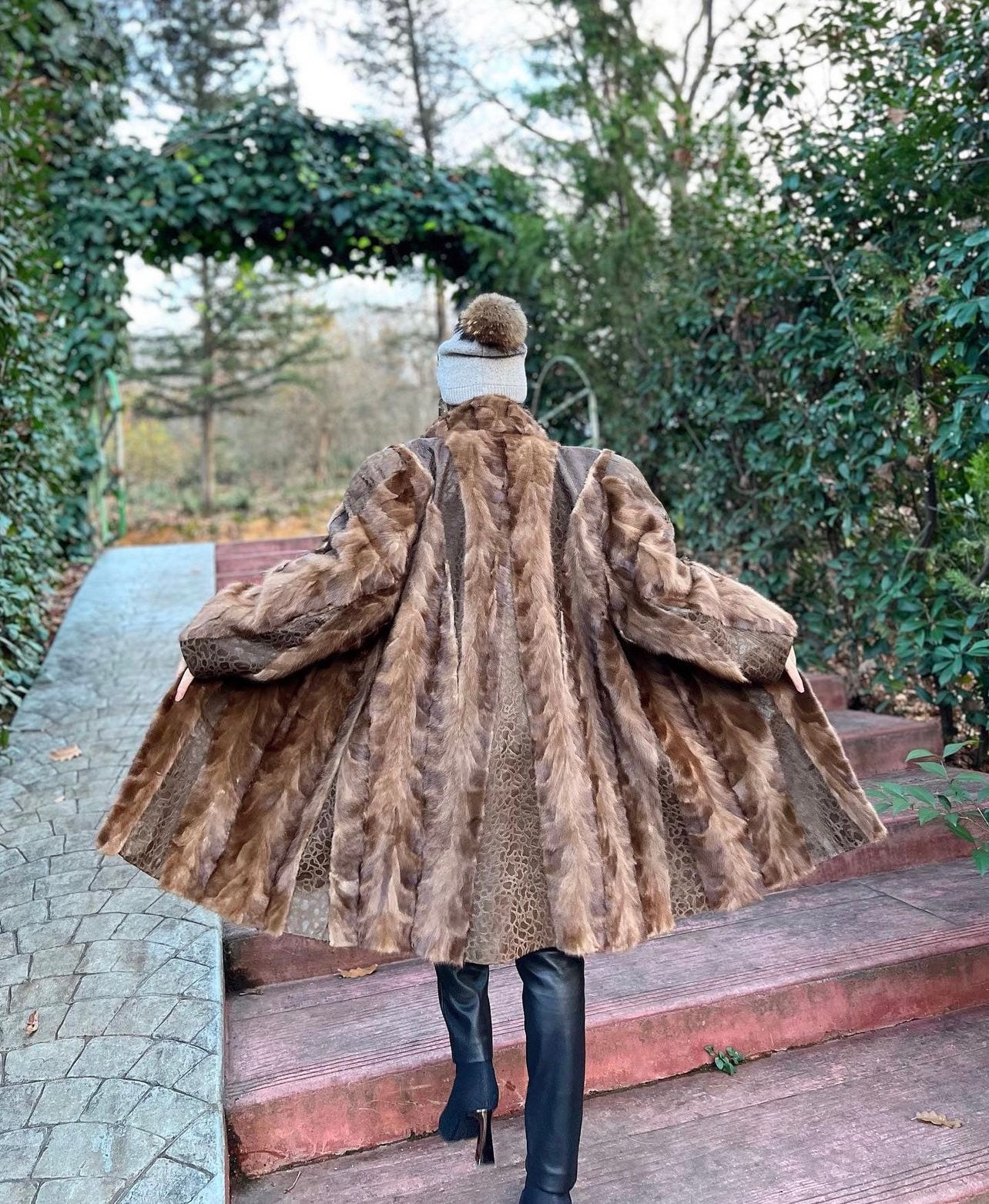 Mink Leather Fur Coat Mink Fur Coat Leather Fur Coat Long - Etsy