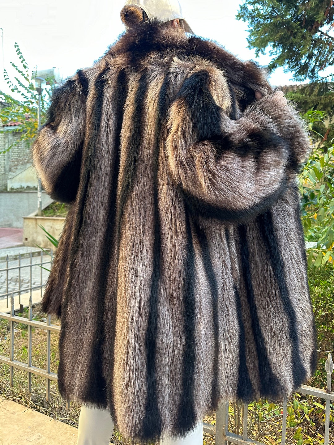 Raccoon Fur Coat, Real Fur Coat for Women in Large Size, Fluffy and ...