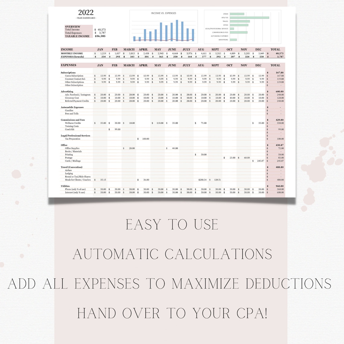 1099 Optavia Coach Expense Tracking Spreadsheet for Taxes - Etsy