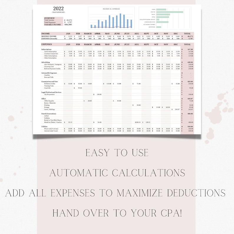 1099 Optavia Coach Expense Tracking Spreadsheet for Taxes - Etsy