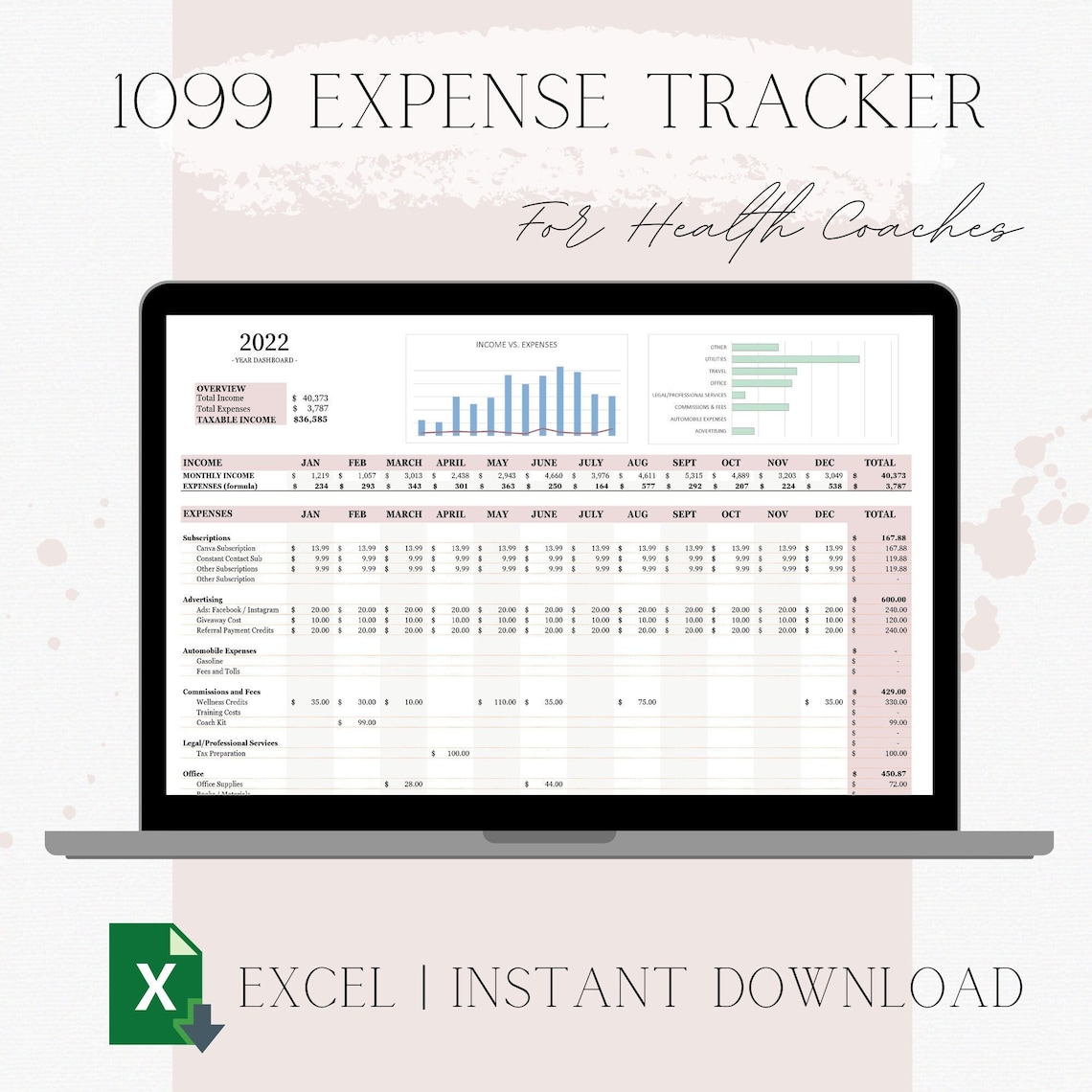1099 Optavia Coach Expense Tracking Spreadsheet for Taxes - Etsy