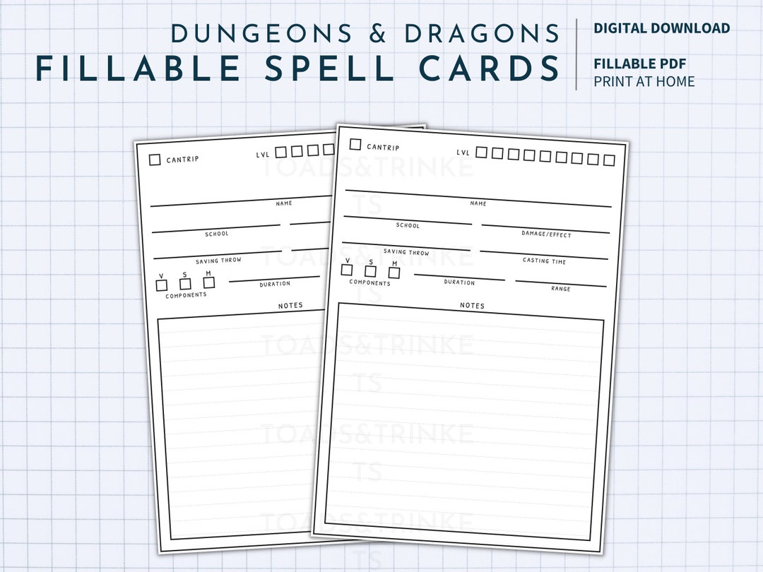 Spell Cards for D&D Fillable and Printable Pdf Minimalist Design Print ...