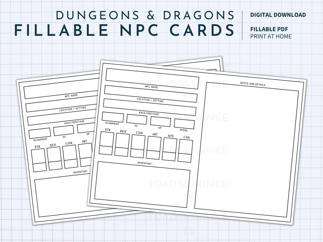Fillable NPC Cards for D&D DM / Dungeon Master Tools NPC Stats Sheet ...
