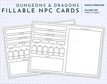 Fillable NPC Cards for D&D DM / Dungeon Master Tools NPC Stats Sheet ...