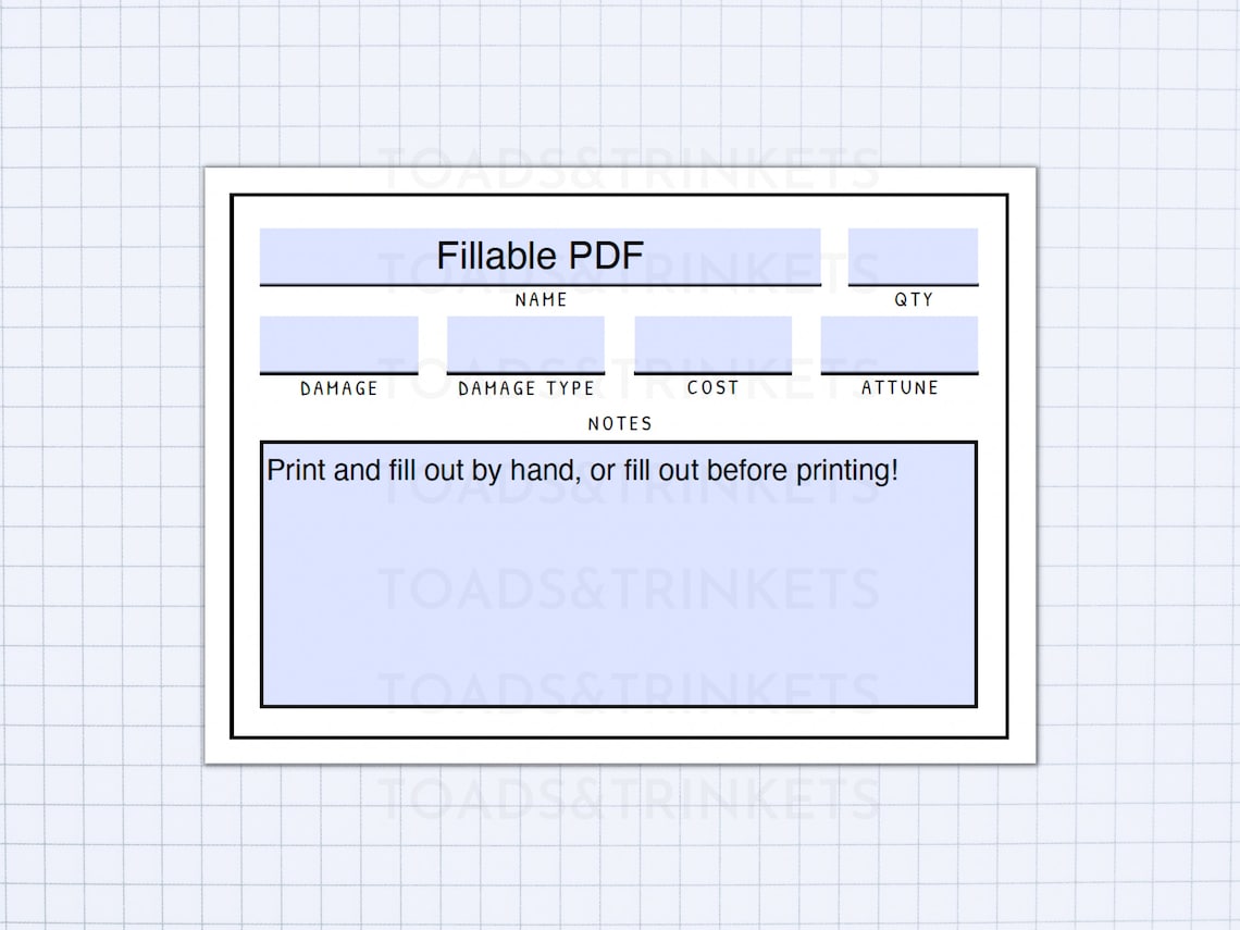 Item Cards for D&D Fillable and Printable Pdf Minimalist - Etsy