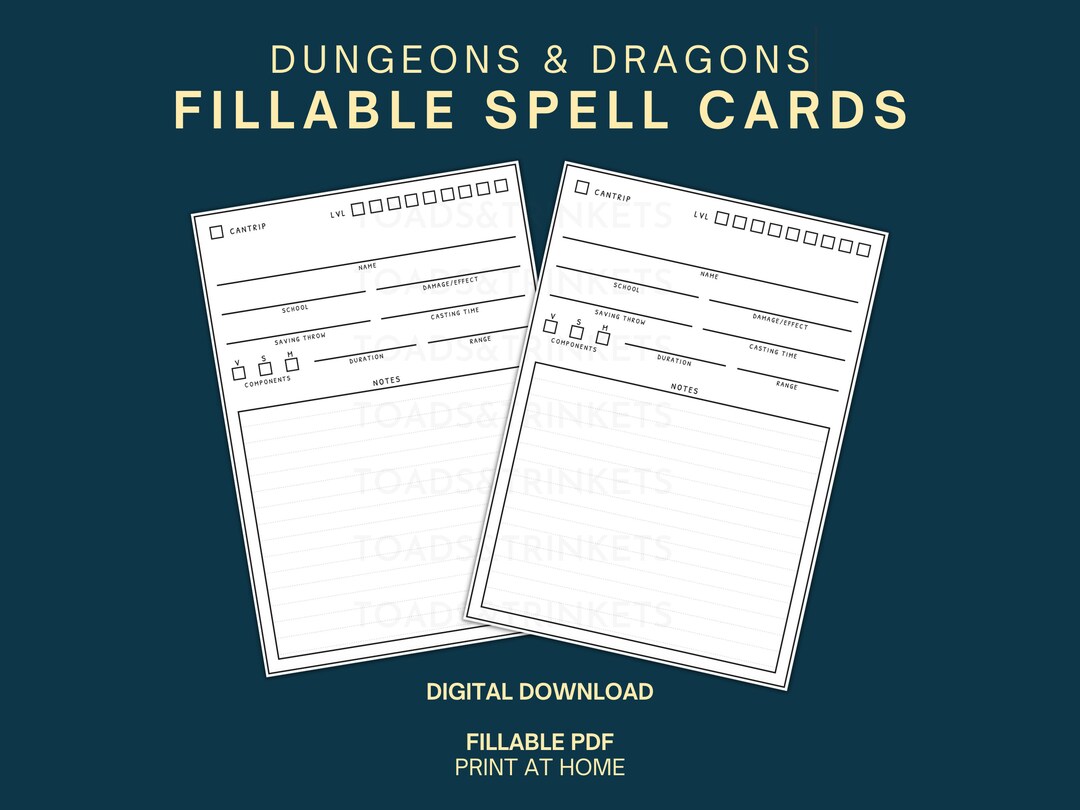 Spell Cards for D&D Fillable and Printable Pdf Minimalist Design Print ...