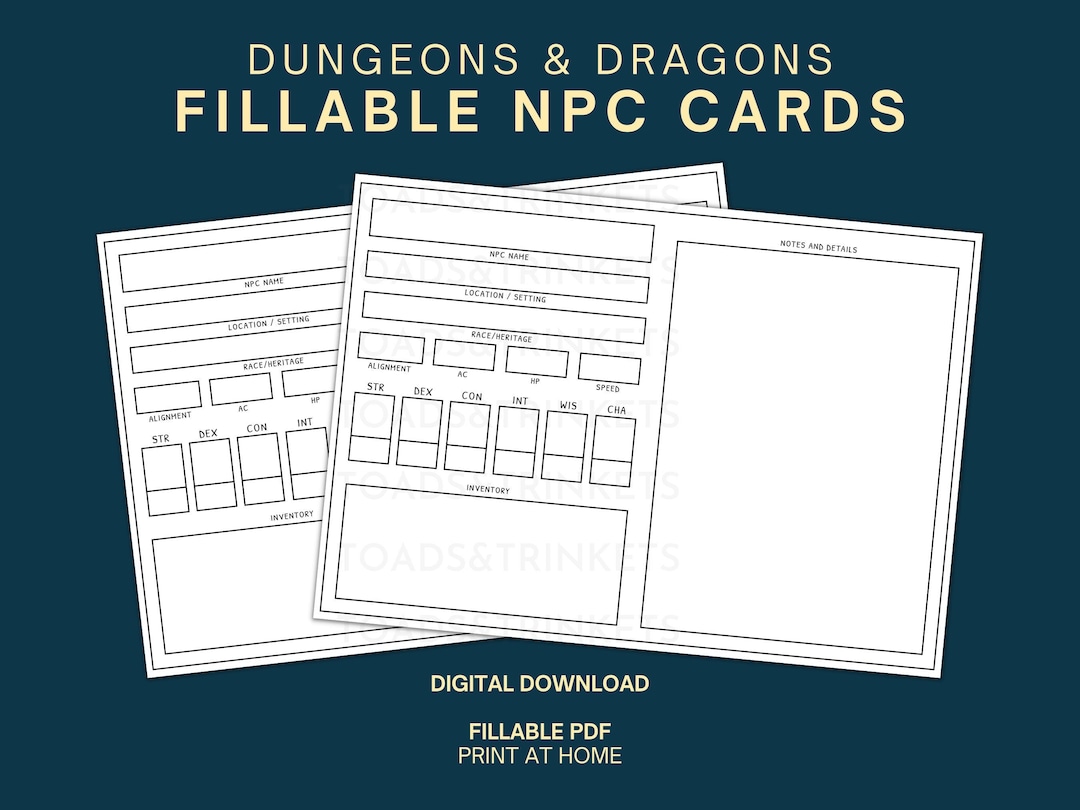 Fillable NPC Cards for D&D DM / Dungeon Master Tools NPC Stats Sheet ...