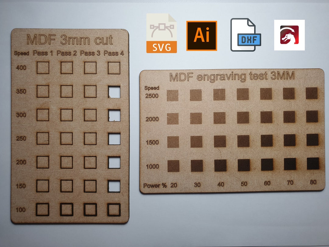 Laser Cut and Engraving Material Testing Plates Lightburn .AI .DXF .SVG ...