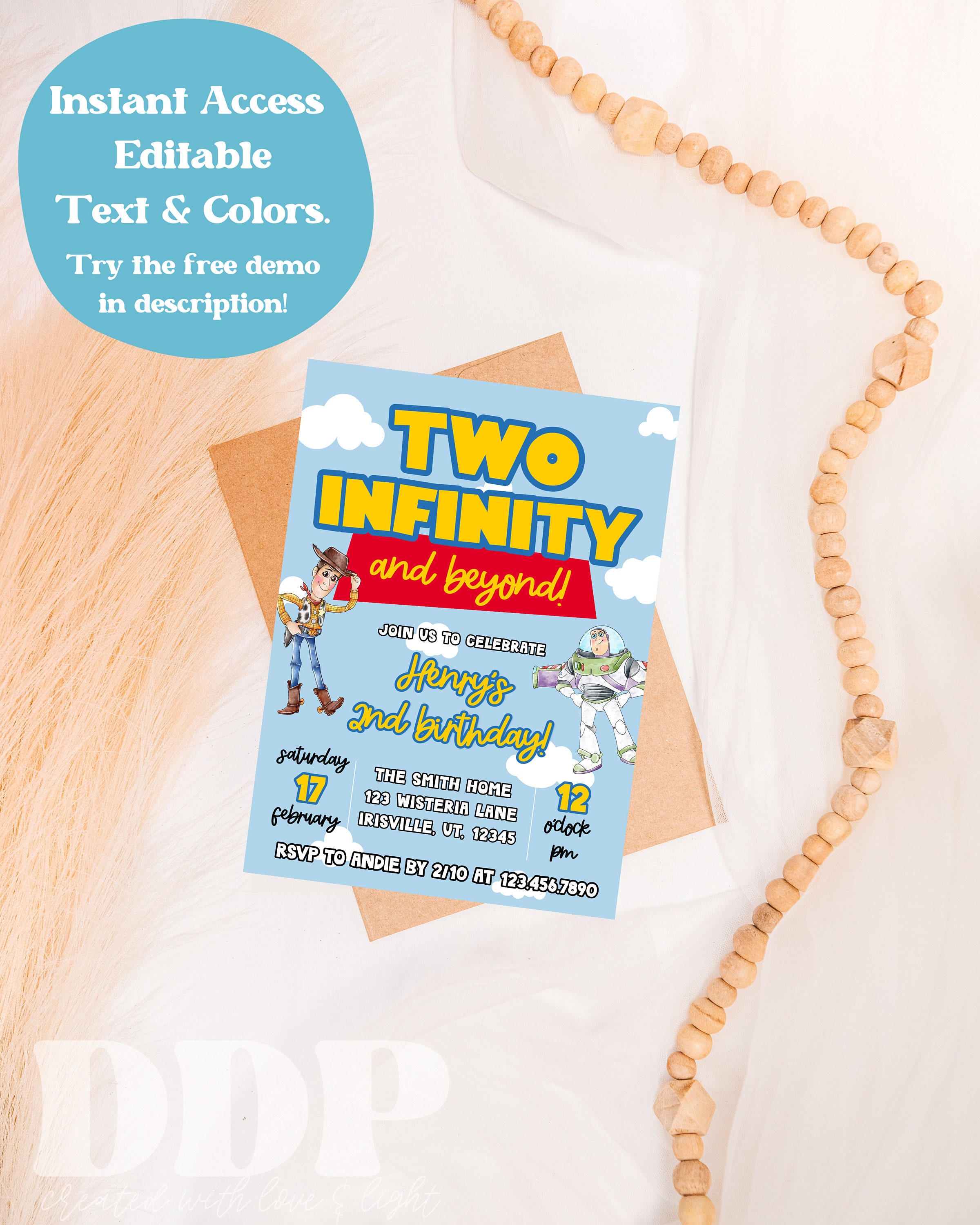 Toy Story Inspired Birthday Two Infinity and Beyond Invitation Two ...