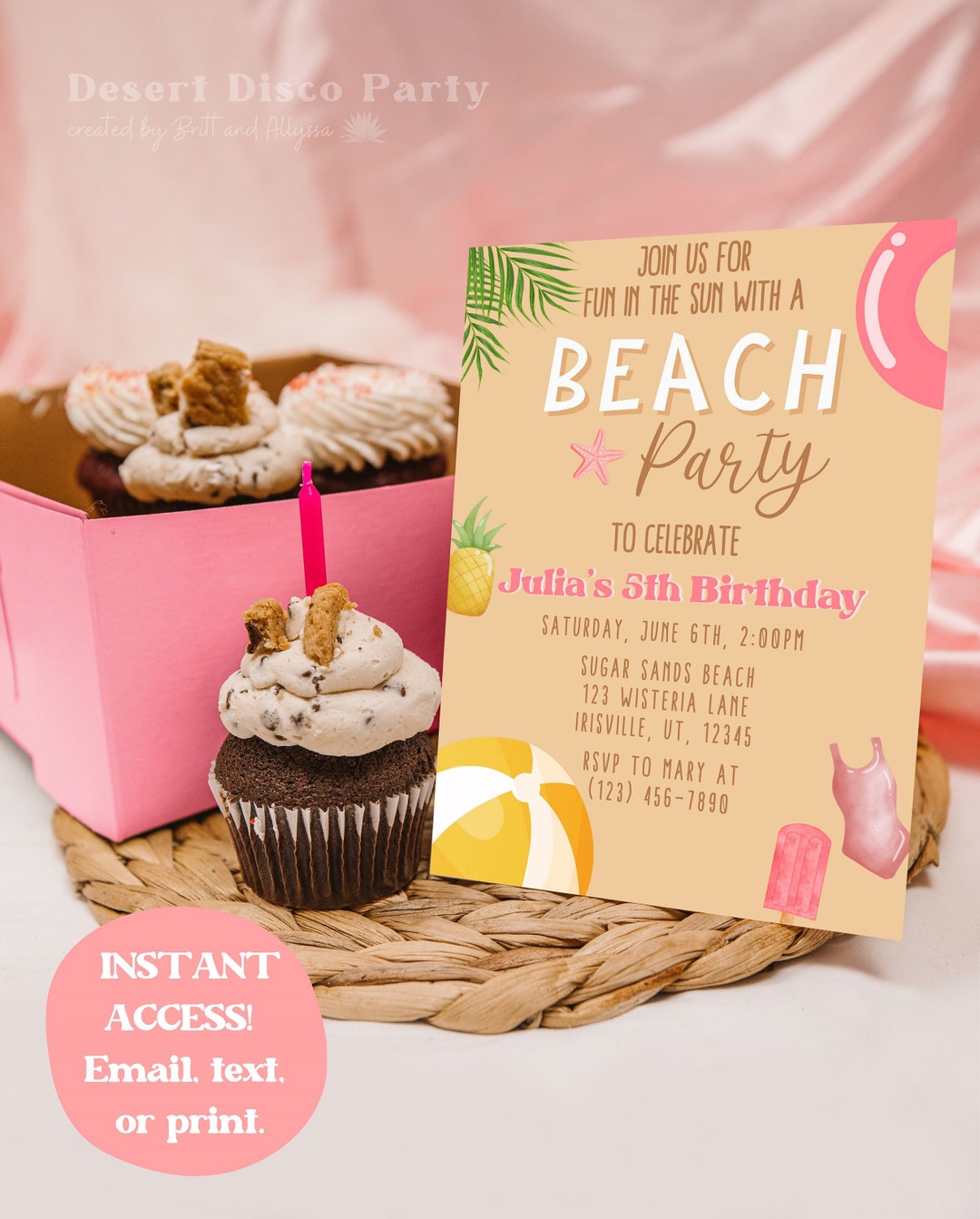 ANY AGE Girl Beach Birthday Invite Beach Birthday Invite - Etsy