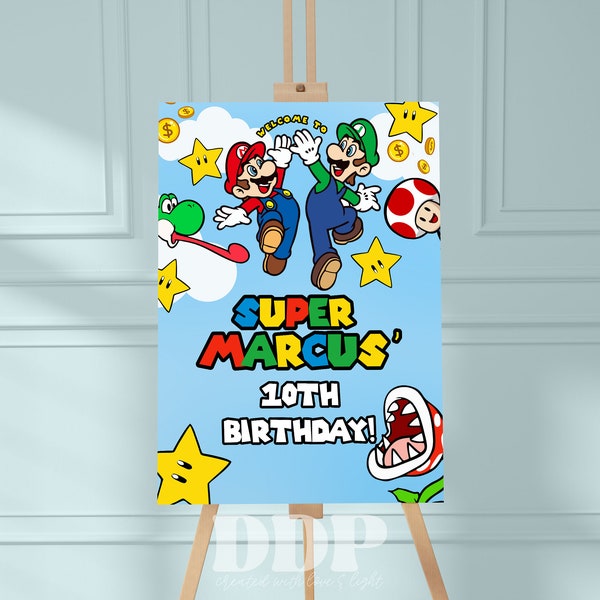 Super Mario Birthday Welcome Sign - Etsy