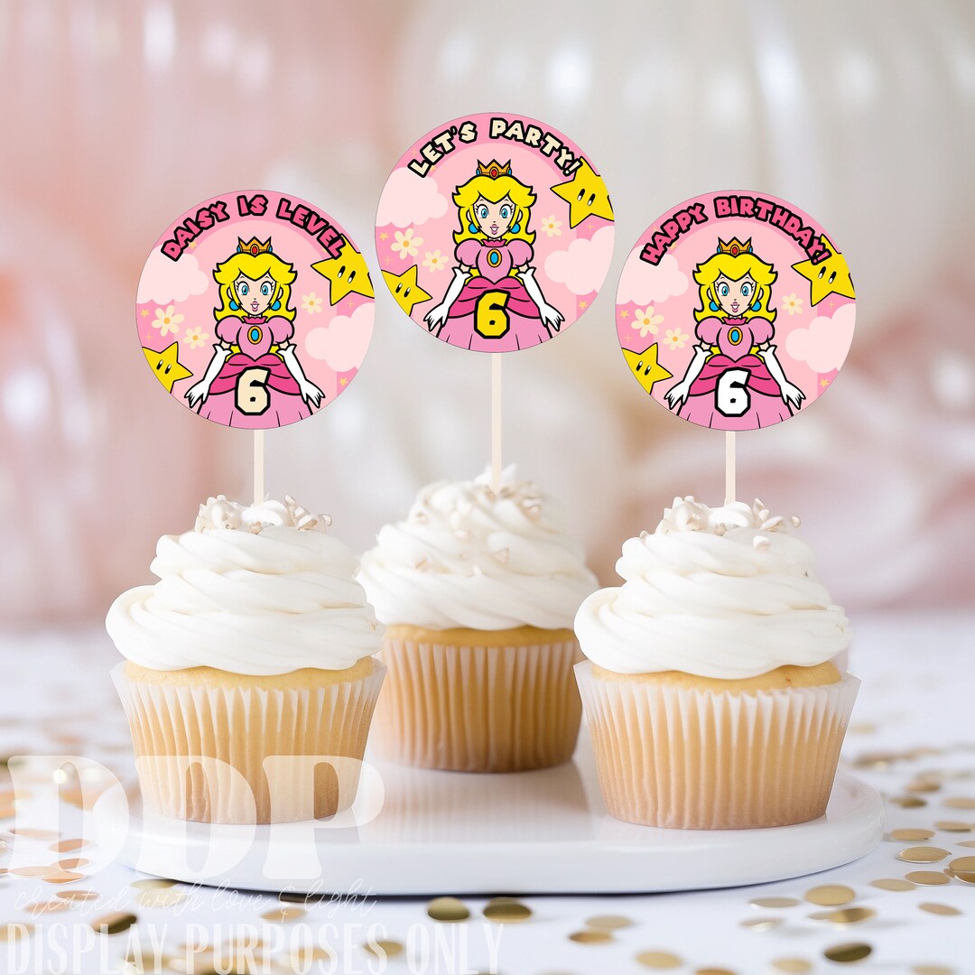 Princess Peach Cupcake Toppers Editable Princess Peach Party Decor ...