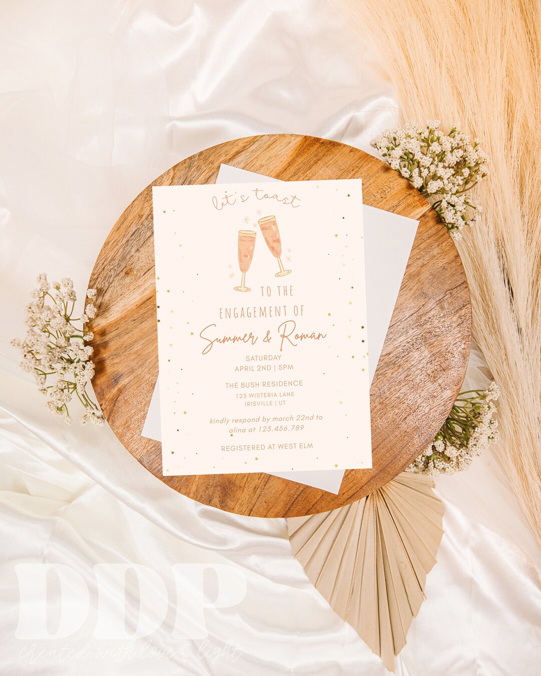 Let's Toast Engagement Party Invitation Boho Neutral Engagement Party ...