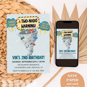 TWONADO / FOURNADO Birthday Party Invitation Tornado Birthday Party ...