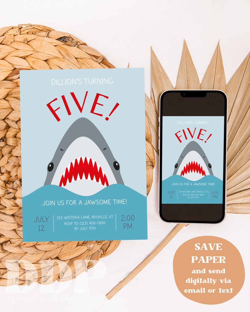 ANY AGE Jawsome Shark Birthday Invite Shark Birthday - Etsy