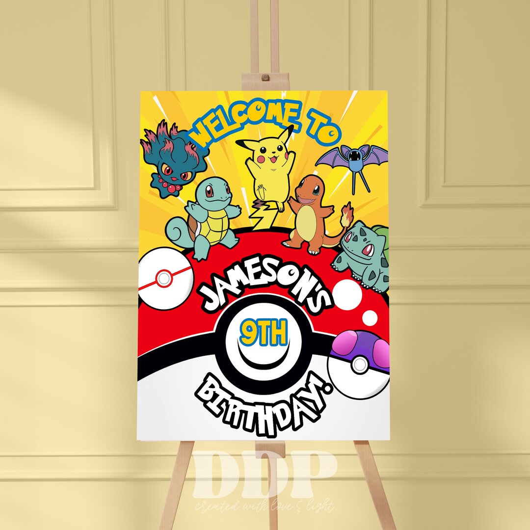 Pokemon Birthday Welcome Sign Pokeball Printable Party Decor Pikachu ...