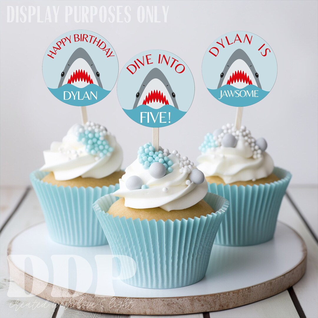 Jawsome Cupcake Toppers Shark Jawsome Birthday Party Decor Ocean Shark ...