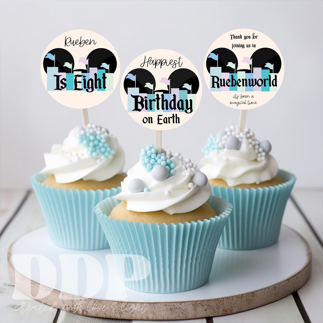 Disneyland Inspired Birthday Cupcake Toppers Happiest Birthday on Earth ...