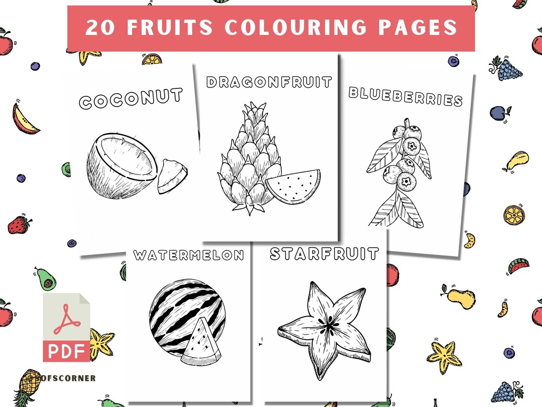 20 Fruit Colouring Pages Fruit Colouring Book for Kids Boys - Etsy UK