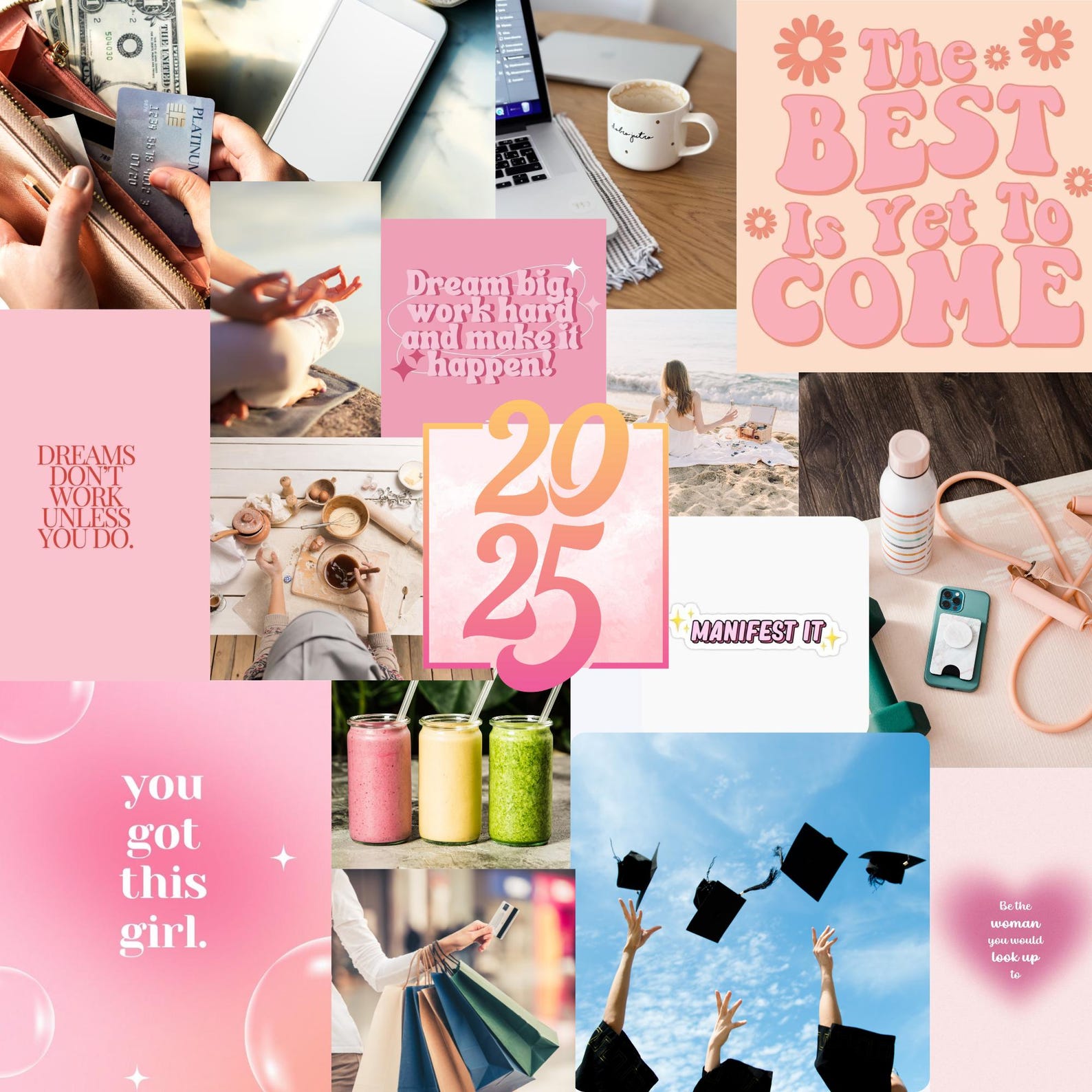 PINK AESTHETIC Vision Board Goals Motivational Quotes Printable Sticker ...