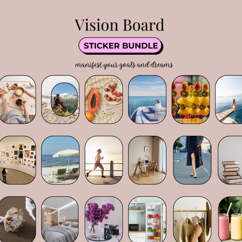 Vision Board Goals Aesthetic Printable Sticker Bundle B Mood Board ...