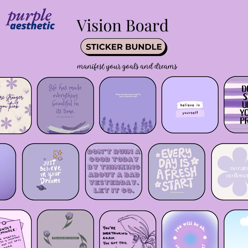 PURPLE AESTHETIC Vision Board Goals Motivational Quotes Printable ...