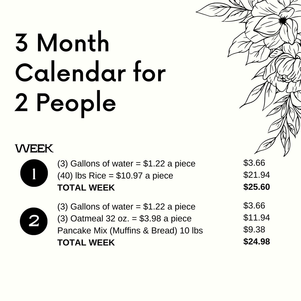 3 Month Food Calendar for 2 People Printable I How to Get a Food ...