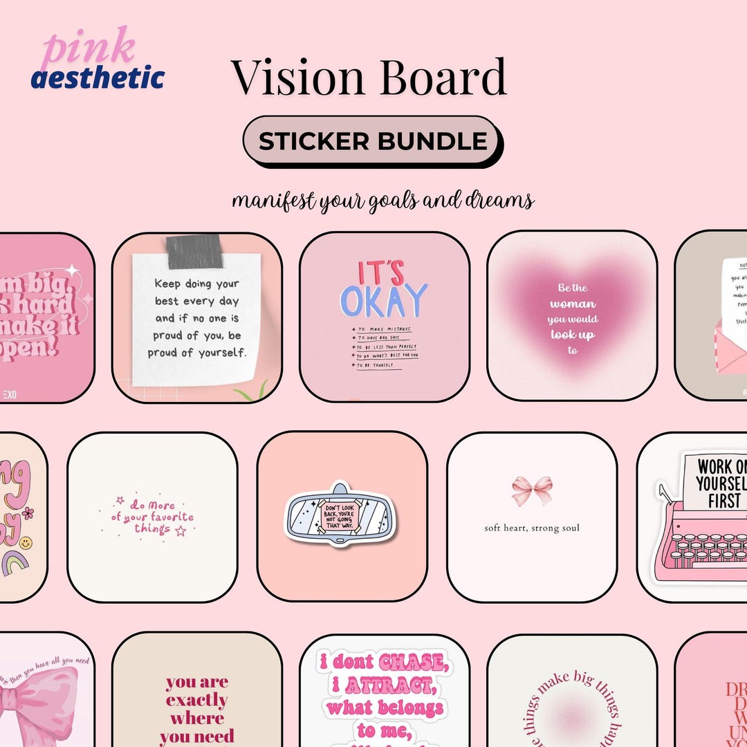 PINK AESTHETIC Vision Board Goals Motivational Quotes Printable Sticker ...