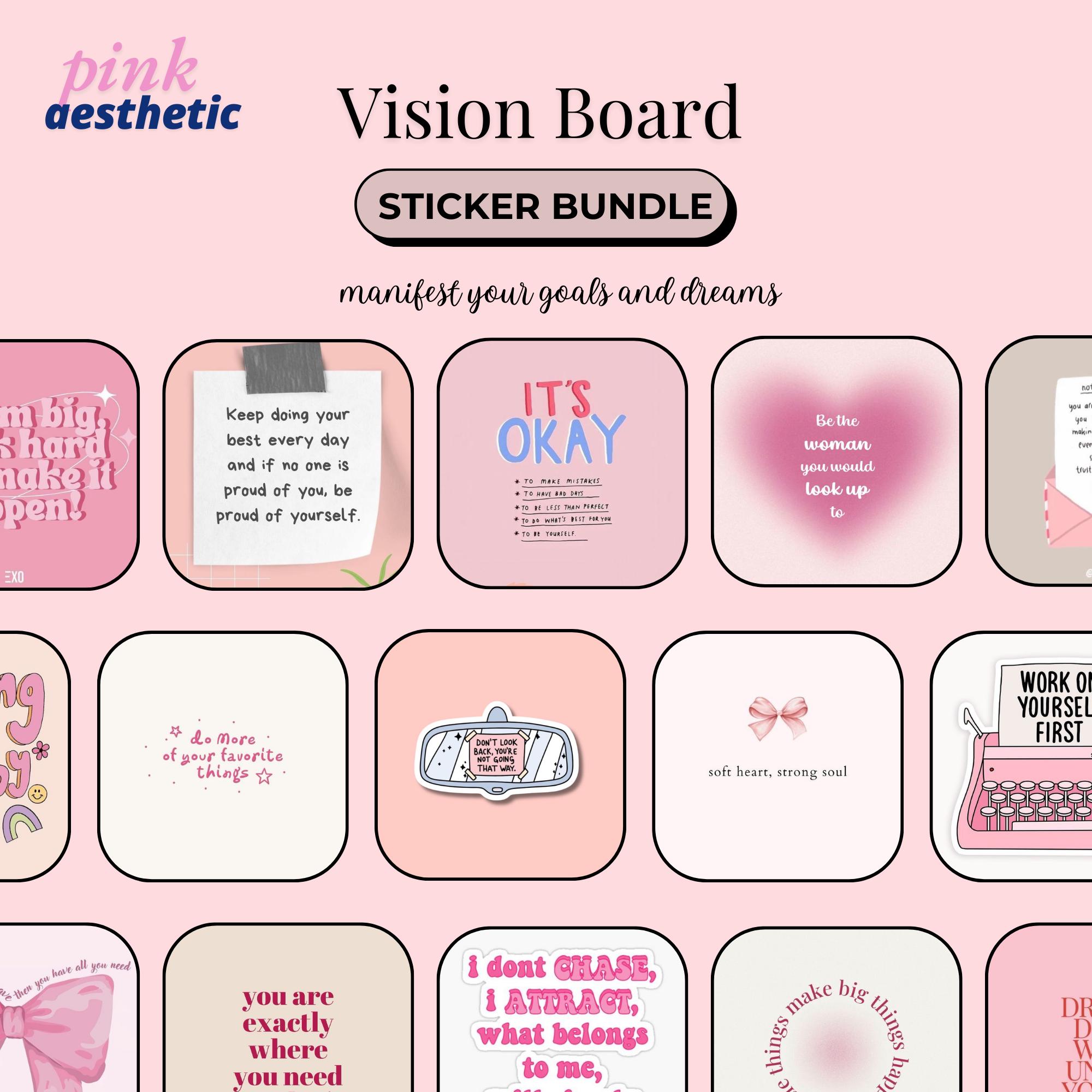 PINK AESTHETIC Vision Board Goals Motivational Quotes Printable Sticker ...