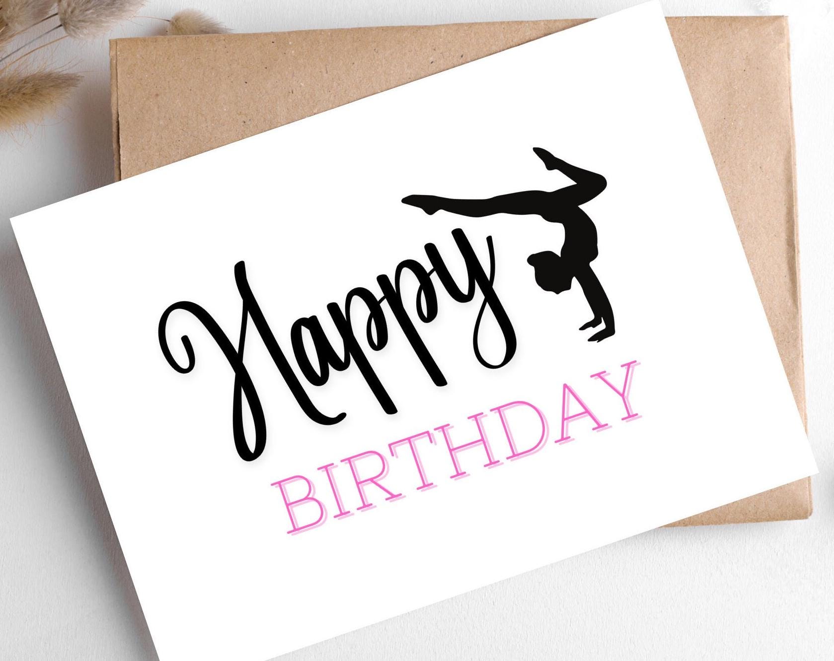 Printable Happy Birthday Card, Girls Gymnastics Birthday Card, Girl's ...