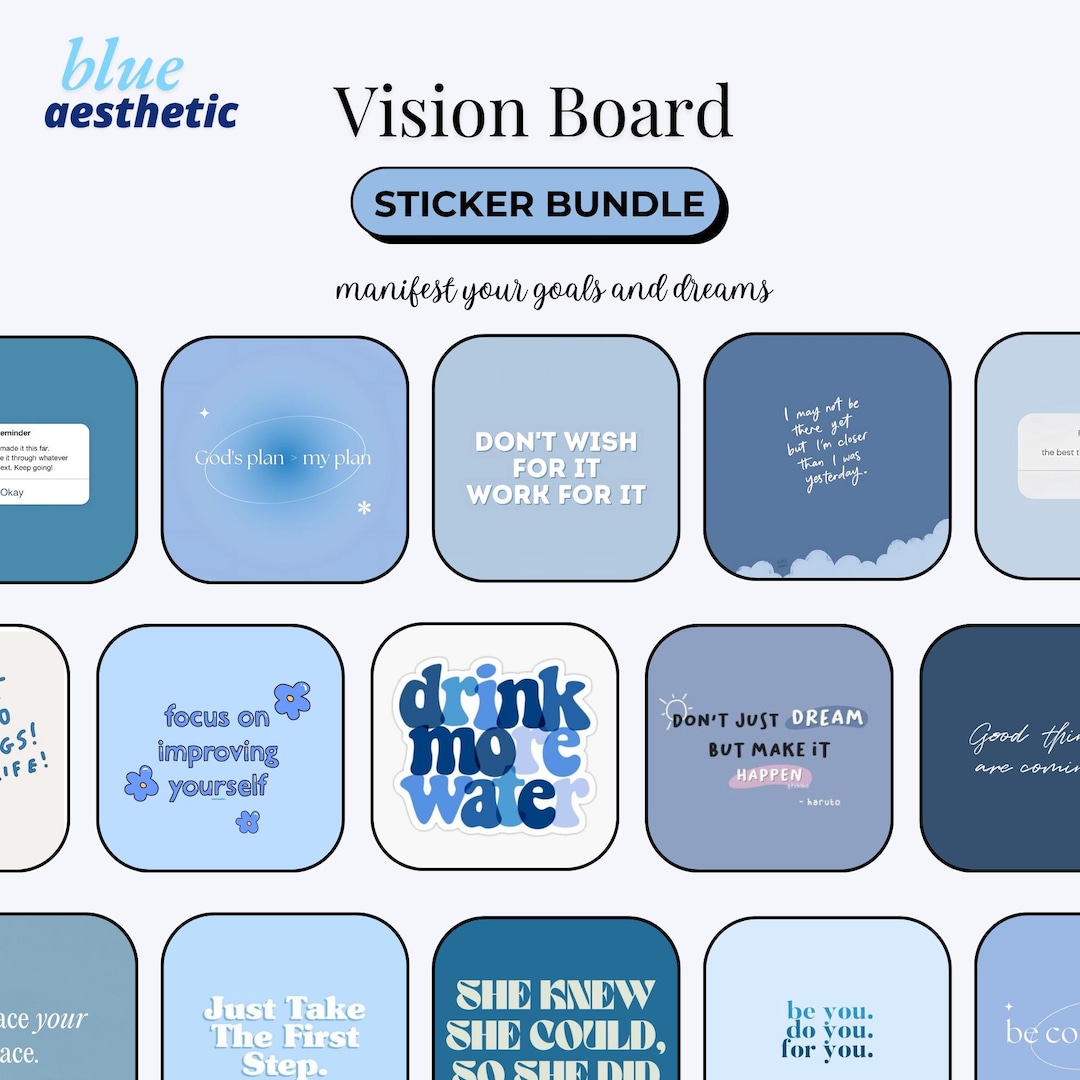 Vision Board Goals Blue Aesthetic Printable Sticker Bundle B Mood Board ...
