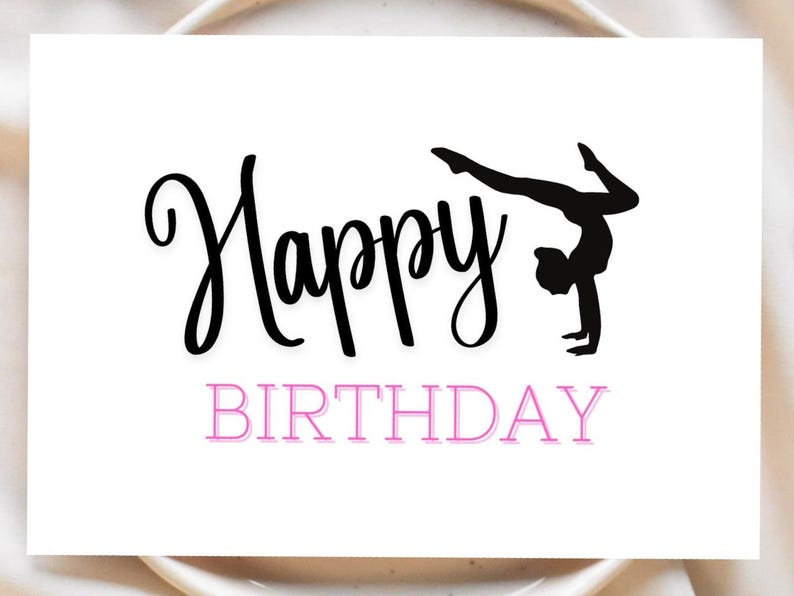 Printable Happy Birthday Card, Girls Gymnastics Birthday Card, Girl's ...