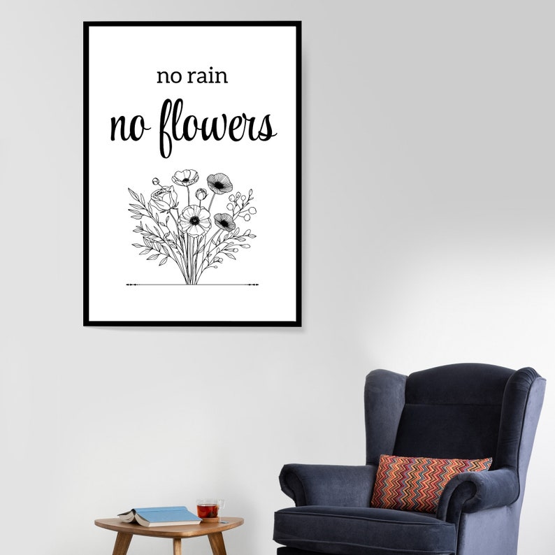No Rain, No Flowers Quote Printable, Inspirational Poster & Bookmark ...
