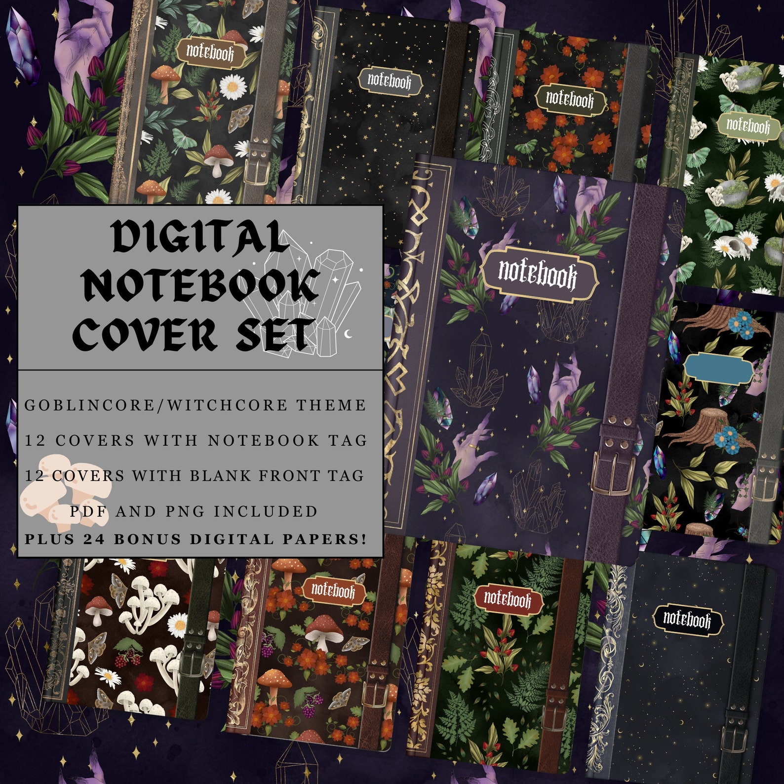 Witchcore Digital Notebook Covers + Bonus Papers - Etsy