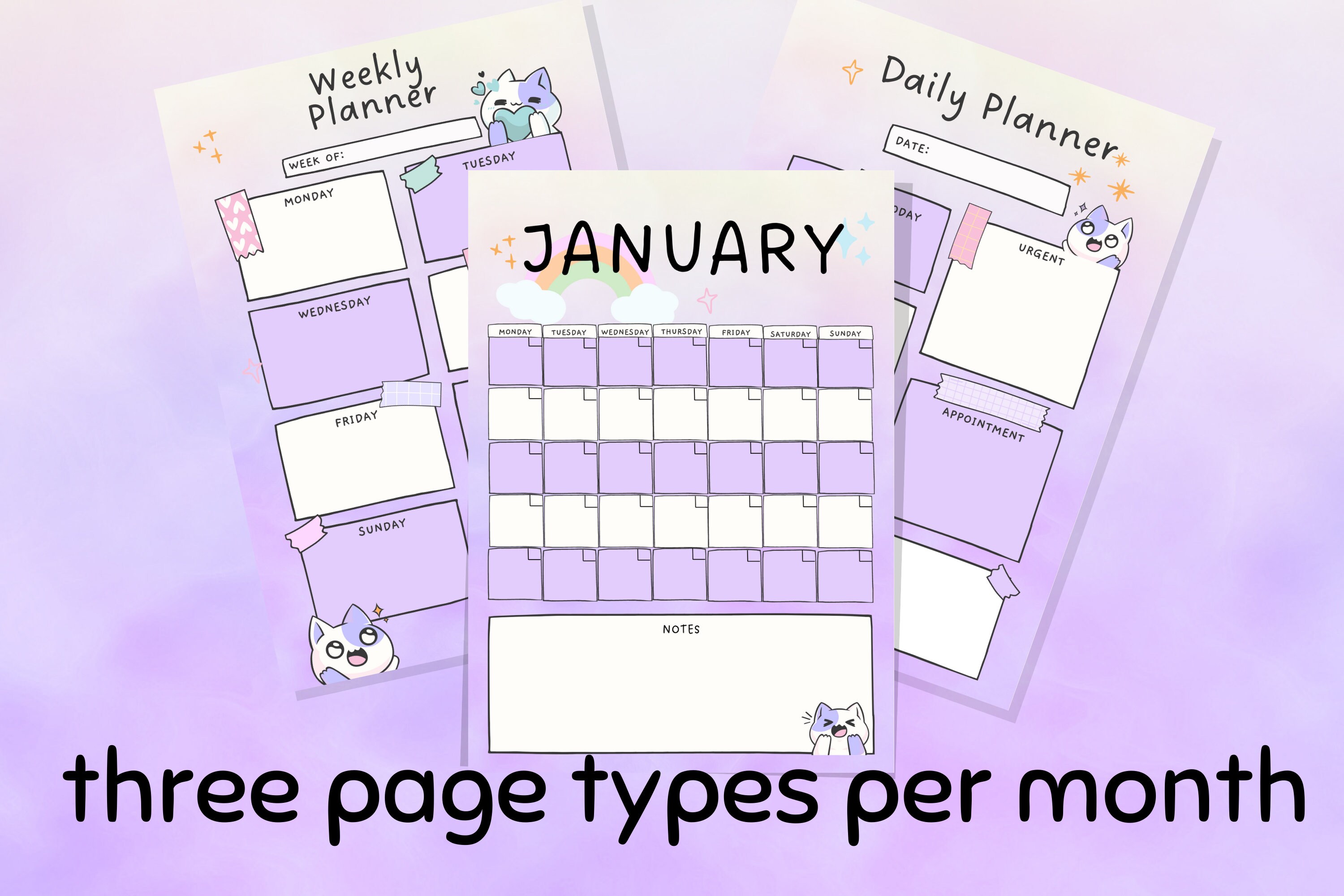 Cute Pastel Cat Printable Planner - Etsy