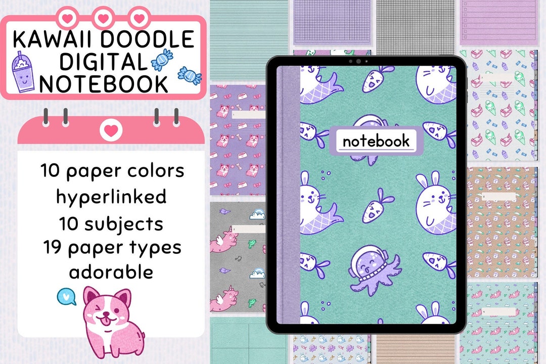 Cute Kawaii Doodle Digital Notebook - Etsy