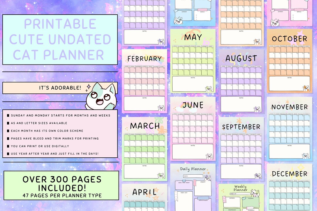 Cute Pastel Cat Printable Planner - Etsy