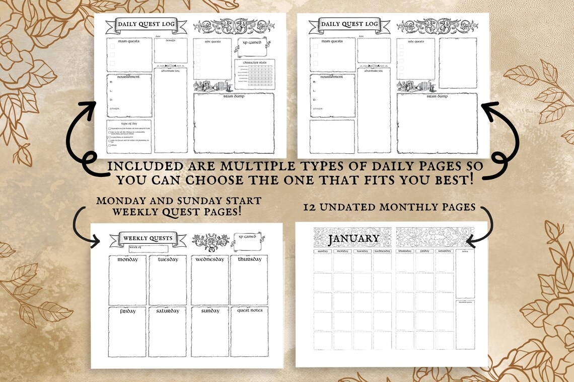 Quest Log to Do PRINTABLE Daily, Weekly, Monthly Planner ADHD - Etsy UK
