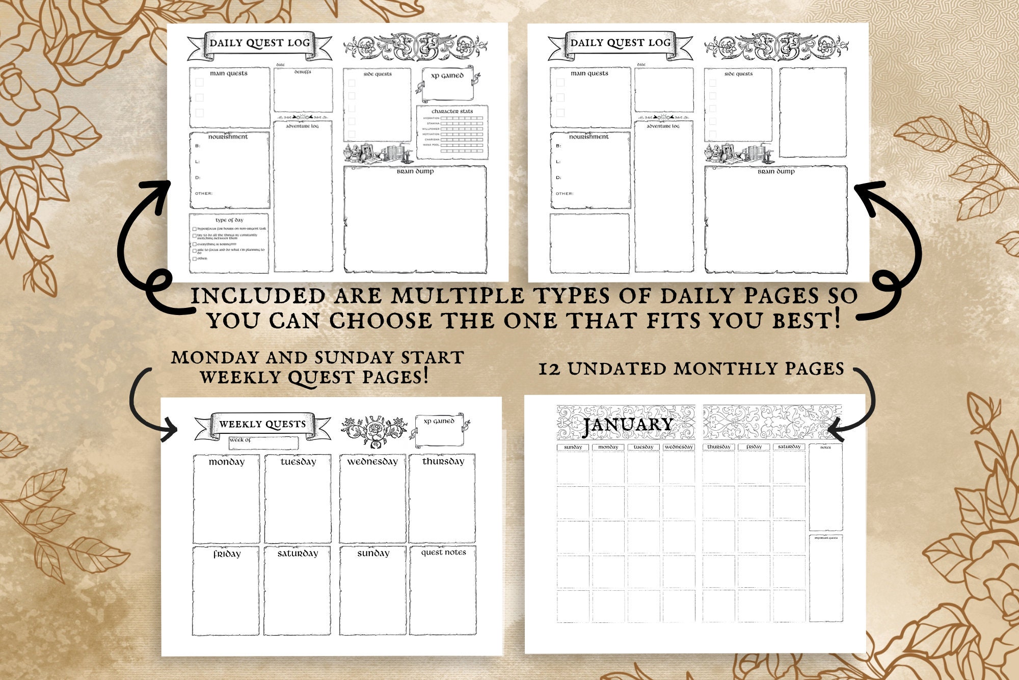 Quest Log to Do PRINTABLE Daily, Weekly, Monthly Planner ADHD - Etsy