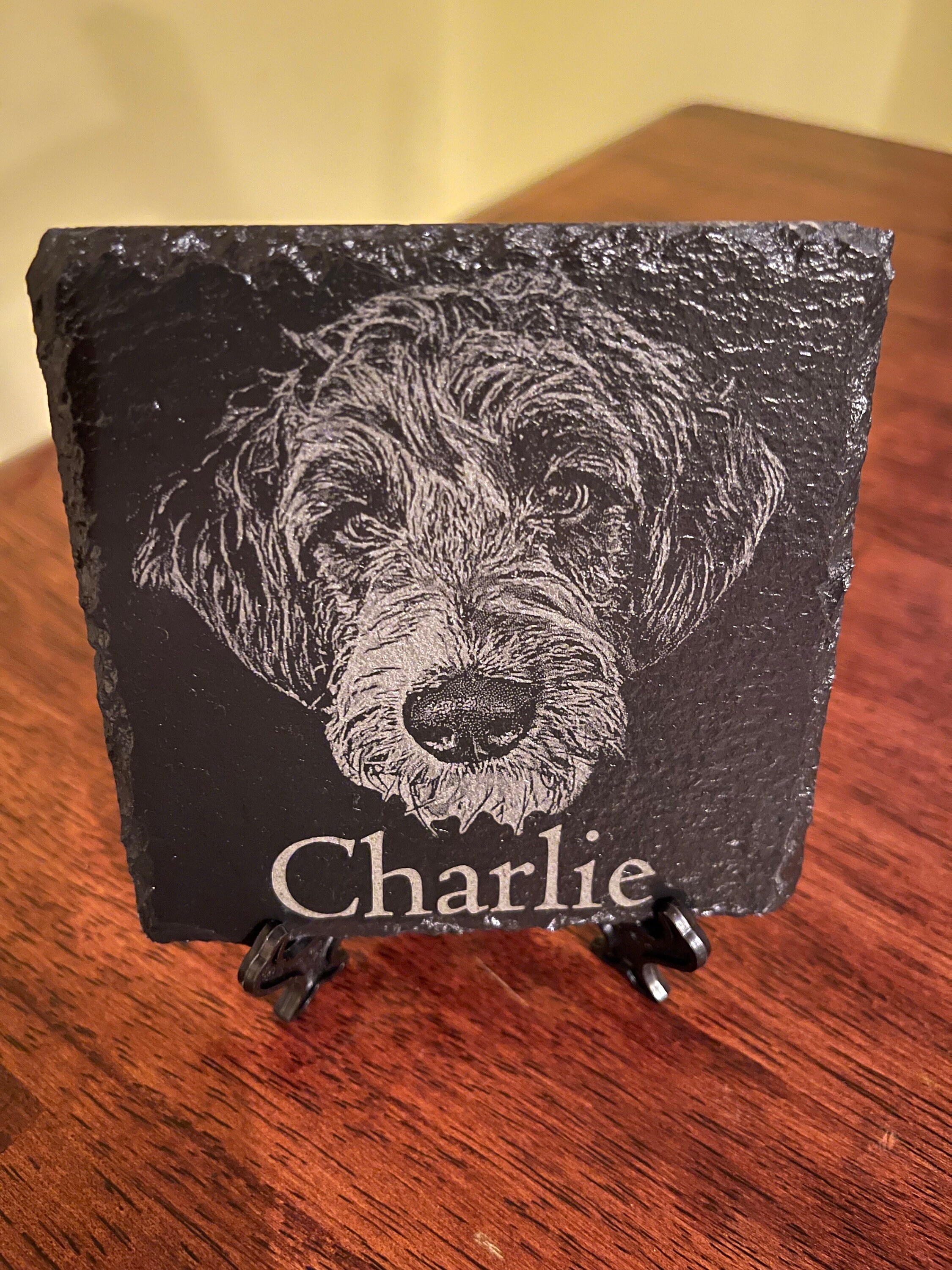 Pet Photo 4X4 Personalized Laser Engraved Slate Coaster With Stand - Etsy