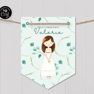 Editable First Communion Flag With Little Girl, Custom Pennant Girls ...
